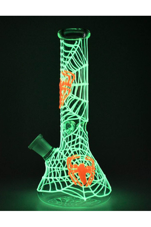 10" Glowing Dark Beaker Spider Water Pipe